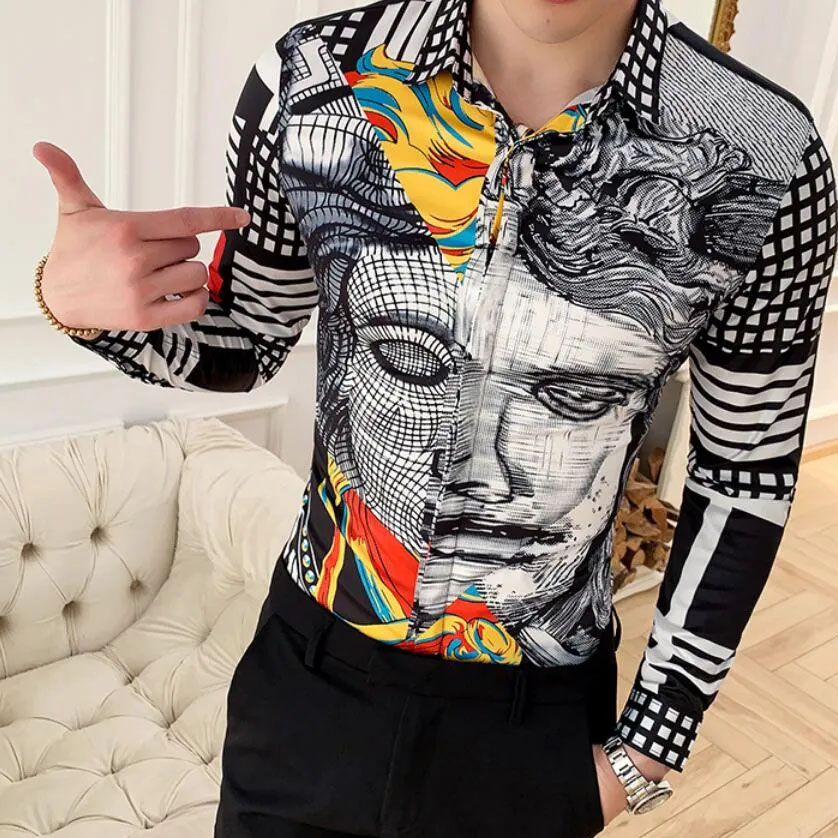 Mens Casual Shirts Summer Chain Print Dress Shirt Short Sleeve Tops ...