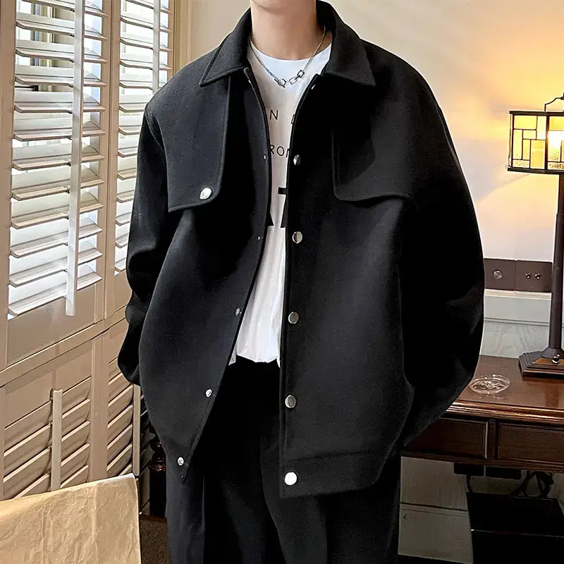 Men's Winter Short Woolen Coat Korean Style Trendy Loose Thickened ...